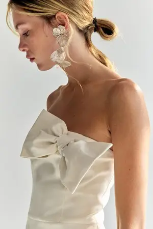 H&m Bow Detail Bandeau Dress - Ivory