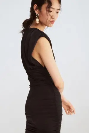 H&m Jersey V-neck Sleeveless Mini Dress With Shoulder Pads