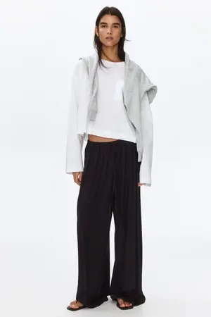 H&M Jersey Drawstring Wide-leg Pants - Dark Brown