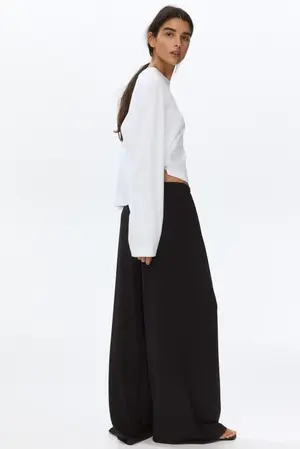 H&M Jersey Drawstring Wide-leg Pants - Dark Brown
