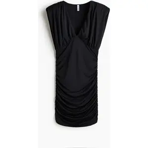 H&m Draped Shoulder-pad Dress - Black