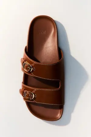 H&m Coated Fabric Slide Sandals With Adjustable Buckles