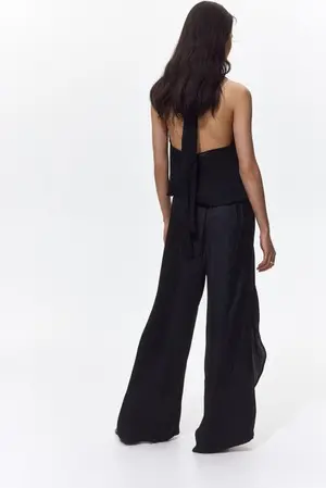 H&m Wrap-detail Satin Trousers - Black