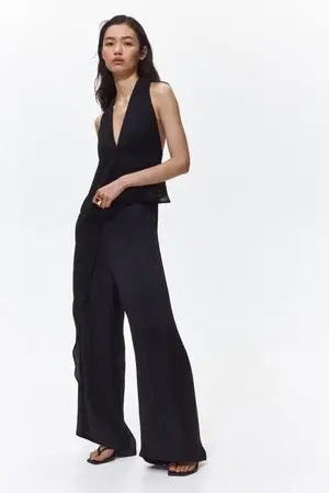 H&m Wrap-detail Satin Trousers - Black