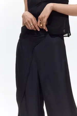 H&m Wrap-detail Satin Trousers - Black