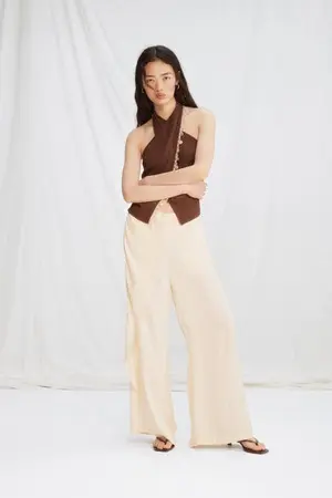 H&m Wrap-detail Satin Trousers - Cream