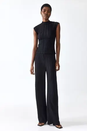 H&m Textured Jersey Straight Leg Trousers