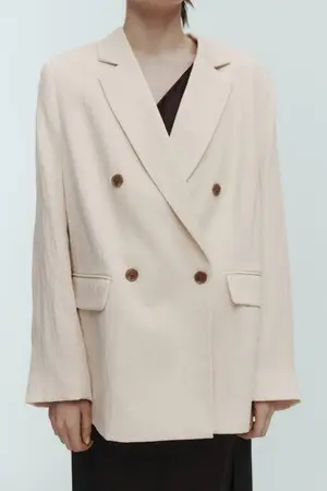 H&m Double-breasted Viscose-blend Twill Blazer - Light Beige