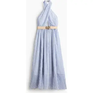 H&m Belted Halterneck Dress - Blue/striped