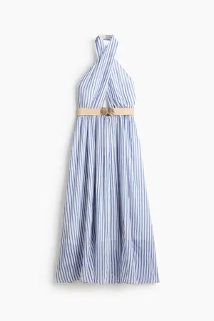 H&m Belted Halterneck Midi Dress With Seashell Buckle