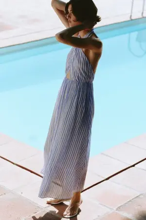 H&m Belted Halterneck Midi Dress With Seashell Buckle