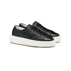 Santoni Tumbled Leather Sneaker - Black