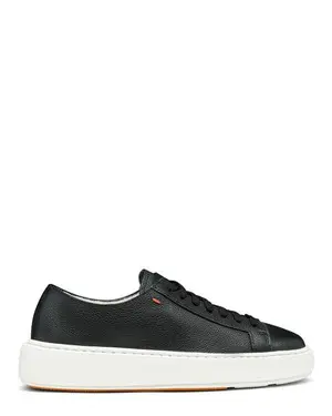 Santoni Tumbled Leather Lace-up Sneakers - Black