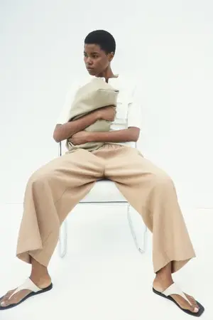 H&m Linen-blend Ankle-length Trousers - Beige