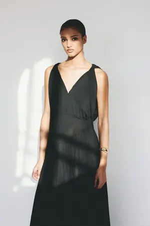 H&m Sleeveless Jersey Maxi Dress With Cape Detail - Black