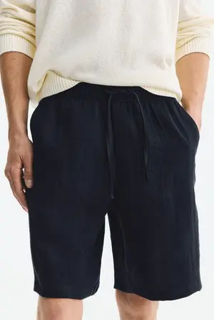 H&M Loose-fit Twill Shorts With Drawstring Waist - Navy Blue