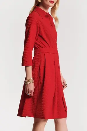 FRANCES VALENTINE Bellini Midi Waffle Weave Shirt Dress