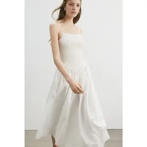 H&m Smocked Flared-skirt Maxi Dress - White