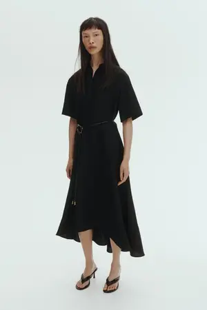 H&m Viscose-blend Weave Shirt Dress With Tie Belt