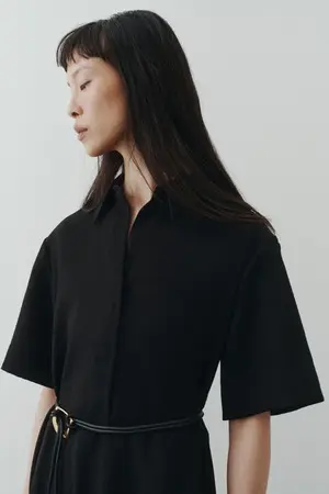 H&m Viscose-blend Weave Shirt Dress With Tie Belt