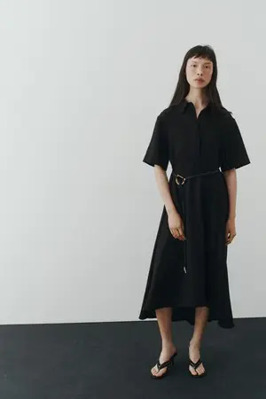 H&m Viscose-blend Weave Shirt Dress With Tie Belt