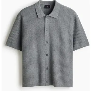 H&m Regular Fit Textured-knit Shirt - Gray