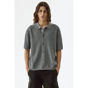 H&m Regular Fit Textured-knit Shirt - Gray