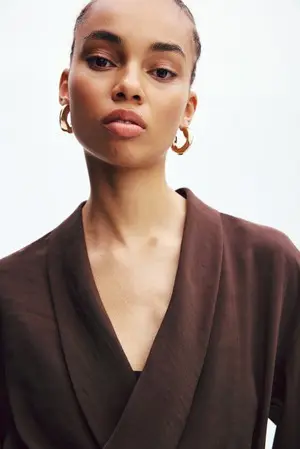 H&m Oversized Tie-belt Blazer With Shawl Collar