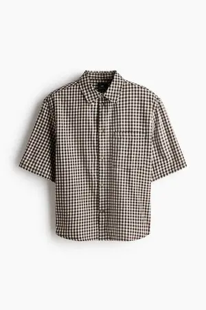 H&m Relaxed Fit Short-sleeved Cotton Shirt - Black/checked