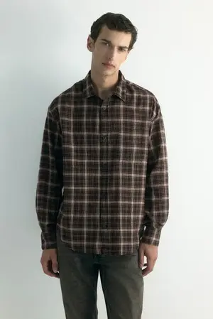 H&m Loose Fit Shirt - Brown/plaid