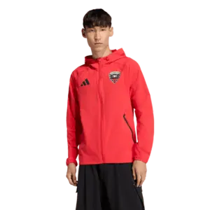 Adidas D.c. United Tiro Travel Full-zip Hooded Windbreaker - Light Red