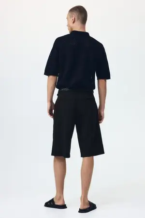 H&m Loose Fit Twill Bermuda Shorts - Black