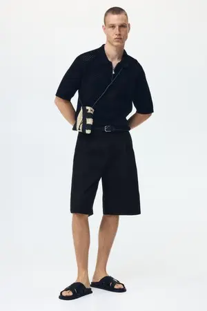 H&m Loose Fit Twill Bermuda Shorts - Black