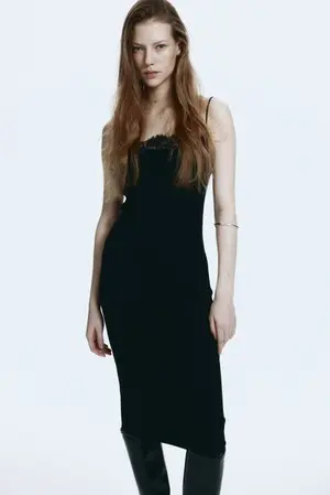 H&m Lace Trimmed V-neck Knee-length Dress