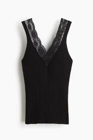 H&m Ribbed Lace-trimmed Vest Top