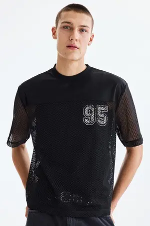 H&m Loose Fit Printed Mesh T-shirt