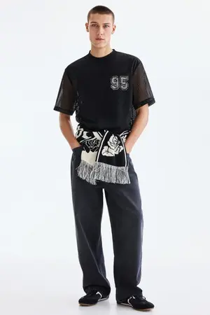 H&m Loose Fit Printed Mesh T-shirt