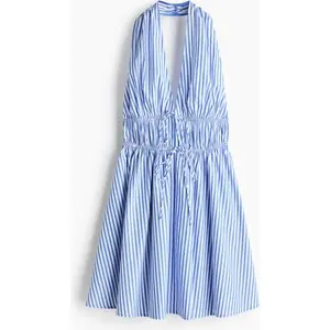 H&m Drawstring-detail Halterneck Dress - Blue/striped