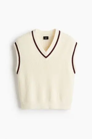 H&m Loose Fit Knitted Sweater Vest - Cream