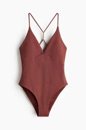 H&m Padded-cup High Leg Swimsuit - Rust Red