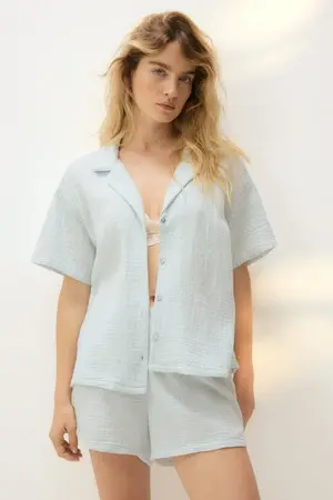 H&m Cotton Muslin Pyjamas - Light Turquoise