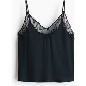 H&m Lace-trimmed Satin Pyjama Top - Black