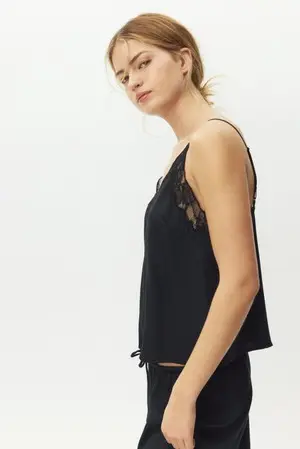 H&m Lace-trimmed Satin Pyjama Top - Black