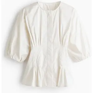 H&m Waisted Cotton Blouse - Ivory