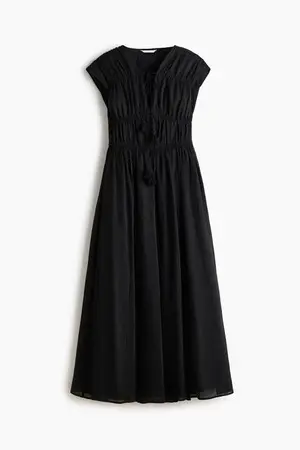 H&m Drawstring Detail Ramie Maxi Dress - Black