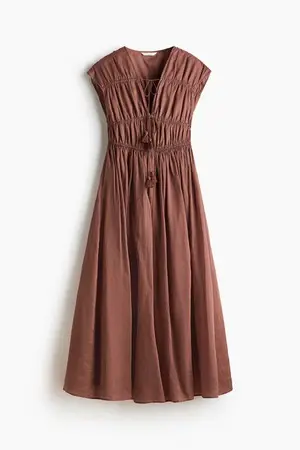 H&m Drawstring-detail Ramie Dress - Brown
