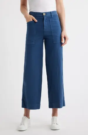Frank & Eileen Stretch Cotton & Linen Crop Wide Leg Carpenter Pants - Summer Navy