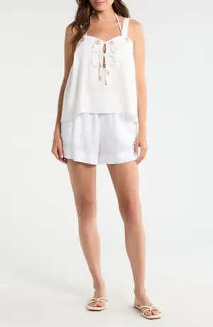 Elan Tie Front Cotton Gauze Top - White