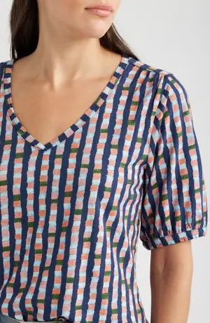 NIC+ZOE Striped Cotton & Modal V-neck Top