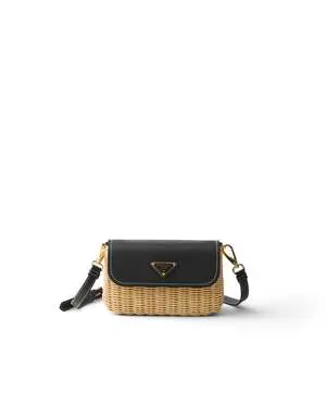 Prada Small Wicker And Leather Shoulder Bag - Neutral